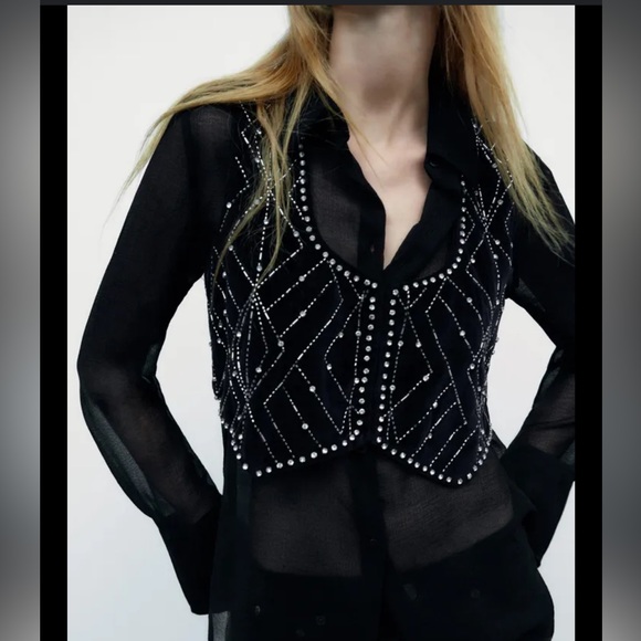 Zara | Tops | Zara Velvet Waistcoat With Rhinestones Studed | Poshmark